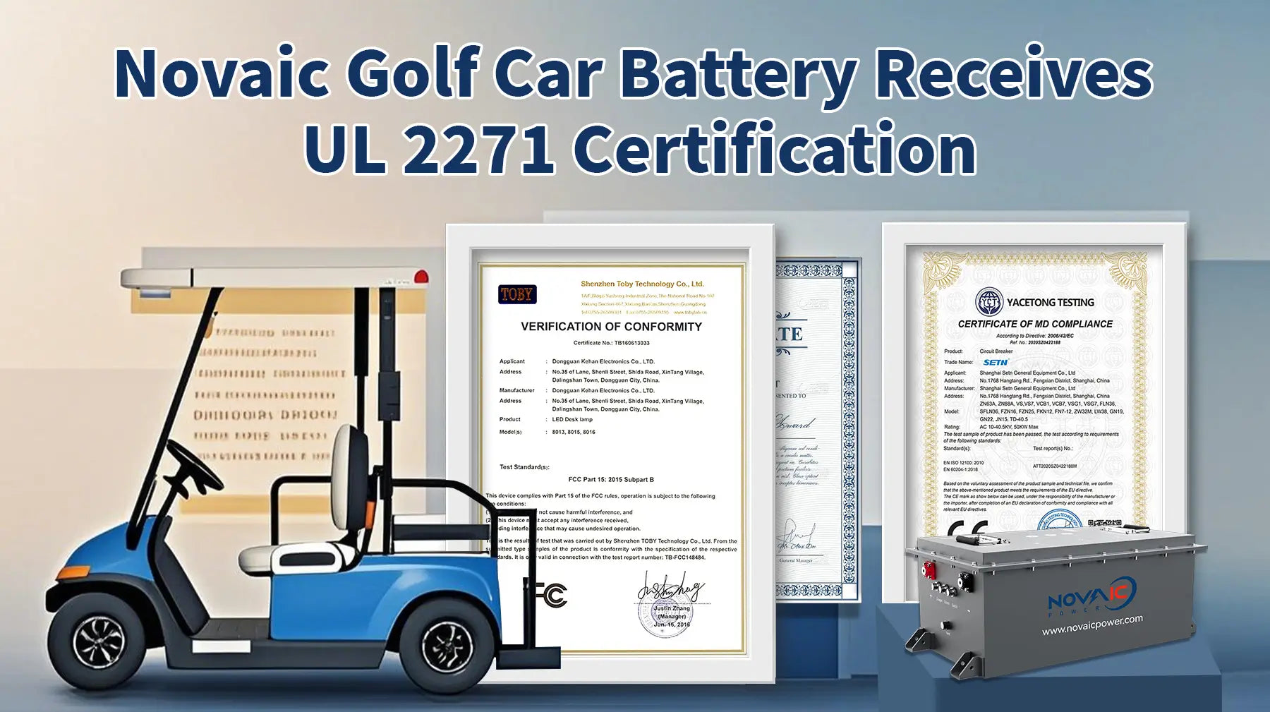 Novaic Golf Car Battery Receives UL 2271 Certification
